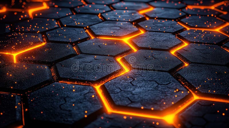 Glowing Hexagonal Lava Texture, Abstract Background Stock Illustration ...