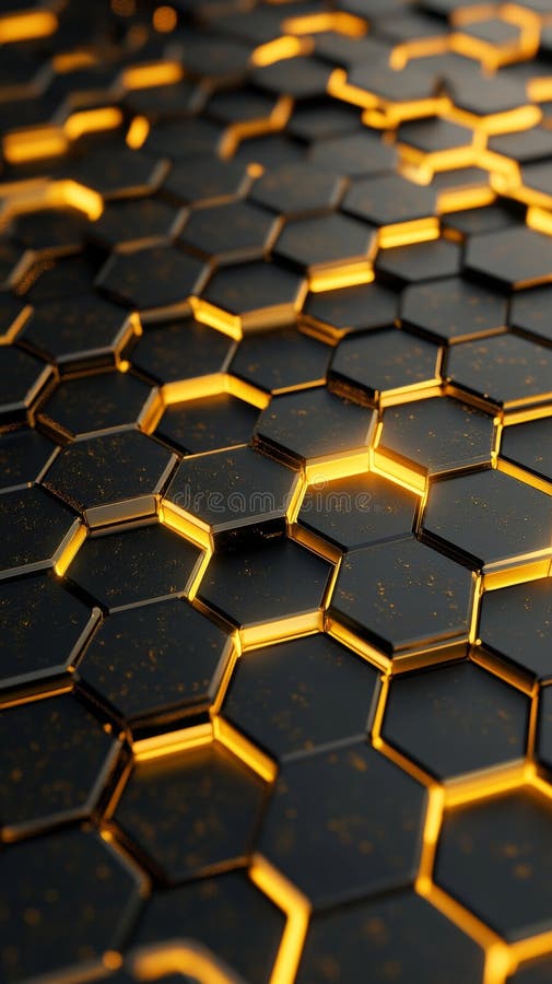 Glowing Hexagonal Pattern with Gold Highlights Stock Image - Image of ...