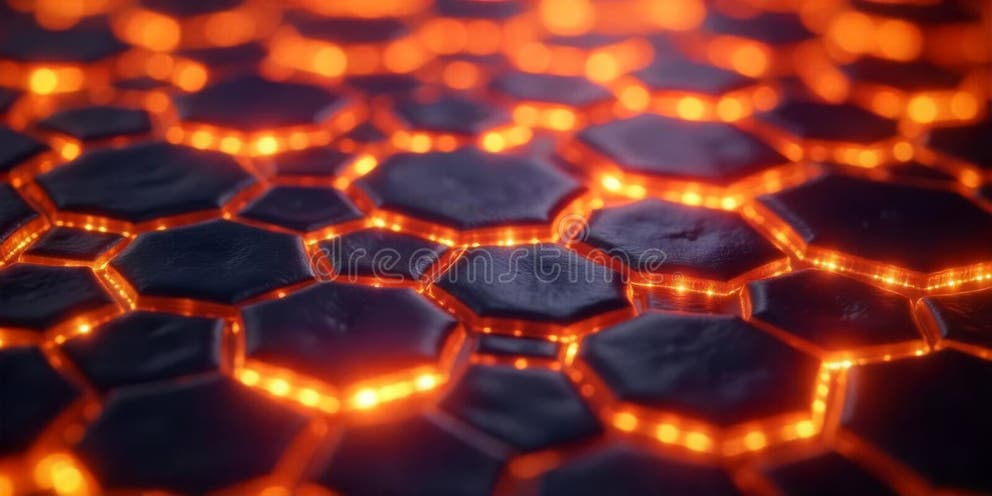 Glowing Hexagonal Patterns of Molten Lava Flow in a Volcanic Landscape ...