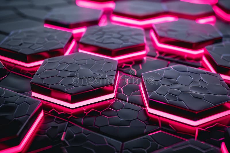 Glowing Hexagonal Tiles Pattern with Neon Pink Lights. Stock ...