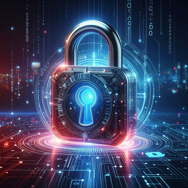 A Glowing Padlock on a Blue Circuit Board, Symbolizing Digital Security ...