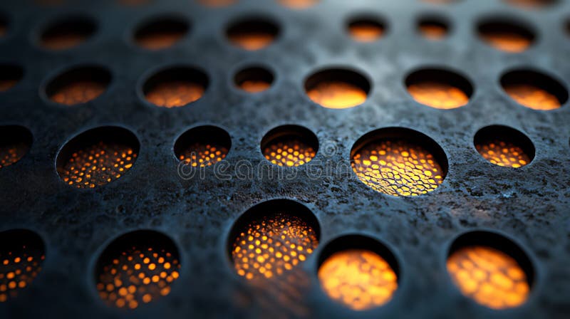 Glowing Holes in Dark Metal Sheet, Industrial Background, Texture Stock ...