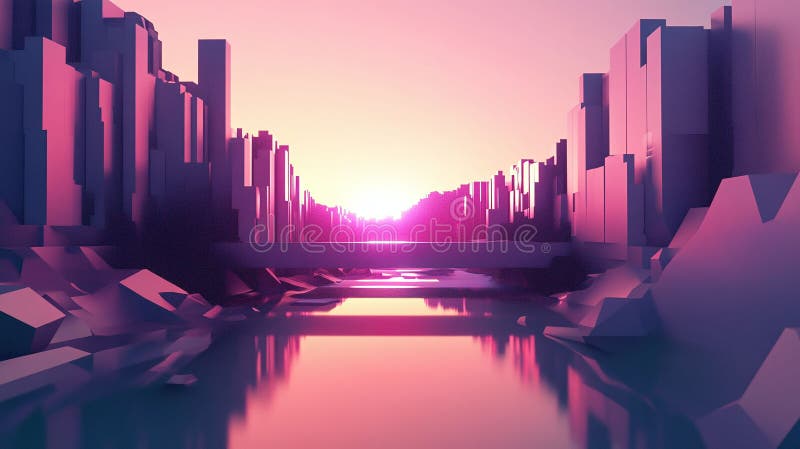 A Glowing Holographic Bridge Crossing a Digital Canyon. Stock ...