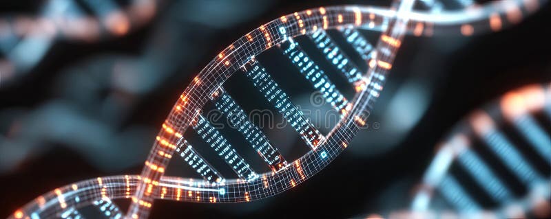 Glowing Holographic DNA Helix with Floating Epigenetic Tags, Vibrant ...