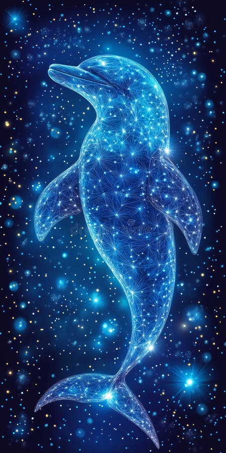 Glowing Holographic Dolphin in Digital Space, Futuristic Technology and ...