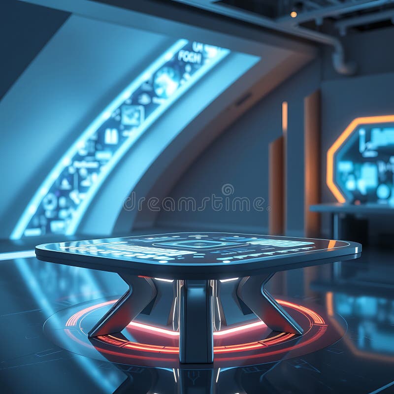 A Glowing Holographic Interface on a Futuristic Table Stock ...