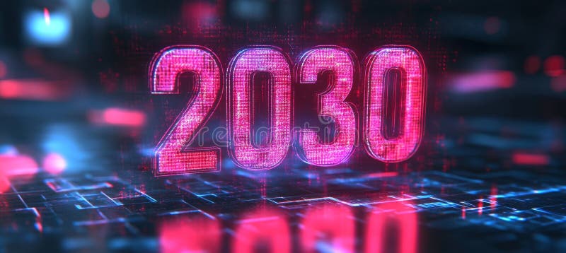 Glowing Holographic 2030 Numbers on Technology Background with ...