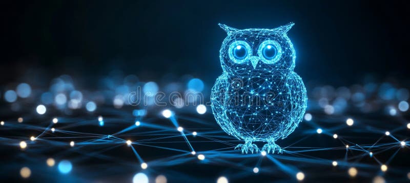 Glowing Holographic Owl on Abstract Network Background Symbol of Wisdom ...