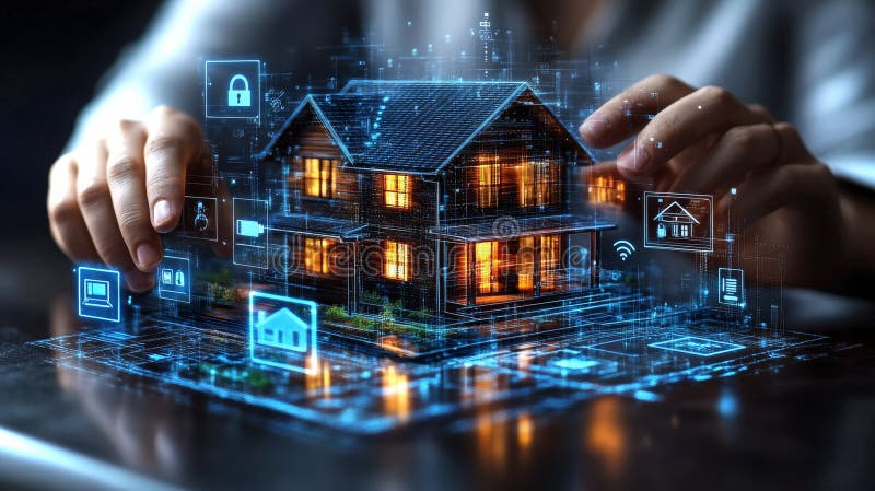 Glowing Holographic Smart Home Interface Showcasing Modern Technology ...