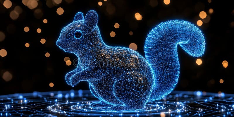 Glowing Holographic Squirrel in Digital Space, Representing Modern ...