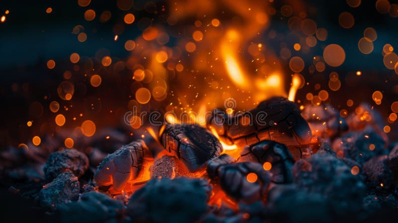 Glowing Hot Coals and Embers, Campfire Blaze, Abstract Fire Background ...