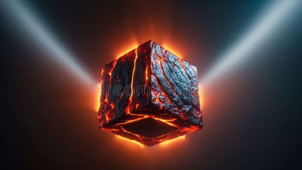 Glowing Hot Lava Cube in Dark Environment. Stock Photo - Image of ...