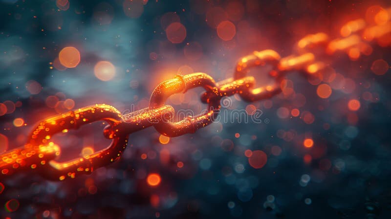 Glowing Hot Metal Chain with Sparks and Bokeh Effect in Dark Background ...