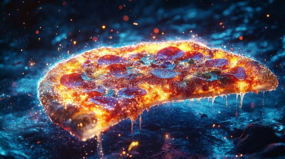 Glowing Hot Pepperoni Pizza with Fire Effects Stock Illustration ...