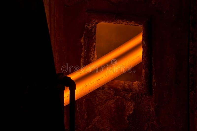 Glowing Steel Tube During Production In A Modern Rolling Mill In The ...