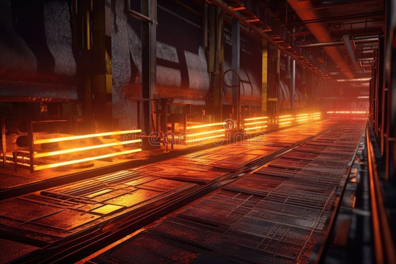 Glowing Hot Steel Bars on a Production Line Stock Photo - Image of bars ...