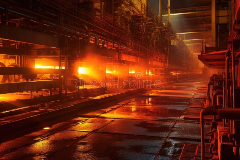 Glowing Hot Steel Bars on a Production Line Stock Illustration ...