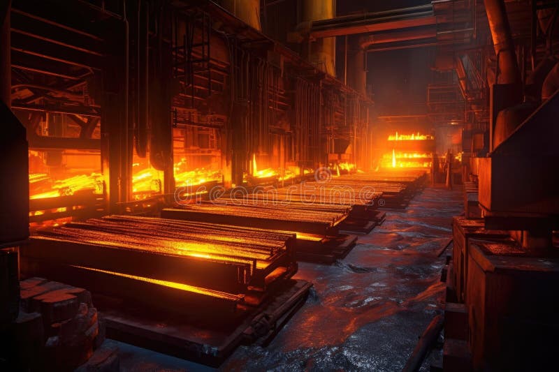 Glowing Hot Steel Bars Production Line Stock Photos - Free & Royalty ...