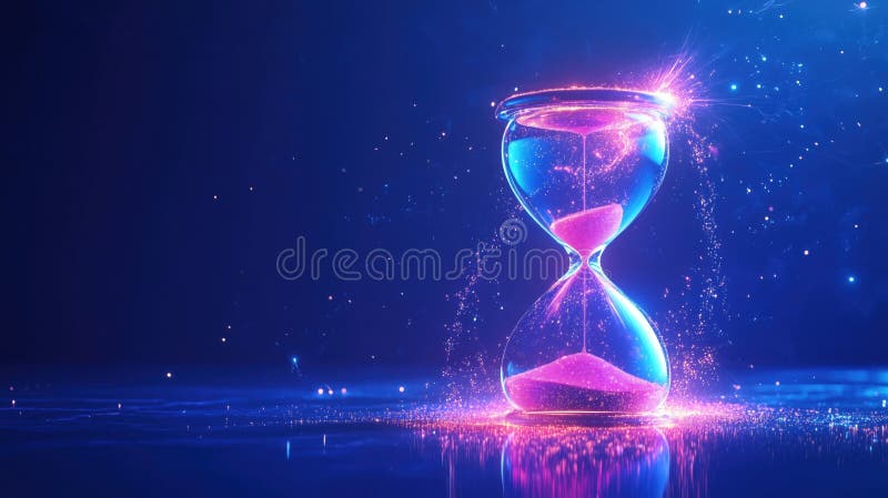 Glowing Hourglass with Pink Sand and Sparkles Representing Time and ...