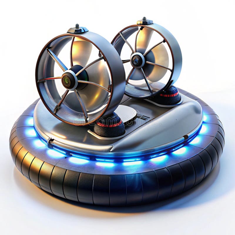 Glowing Hovercraft with Rotating Fans and Floating Motion Stock ...