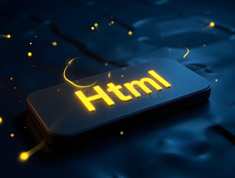 A Glowing "HTML" Chip on a Dark Surface with Golden Bokeh Lights Stock ...
