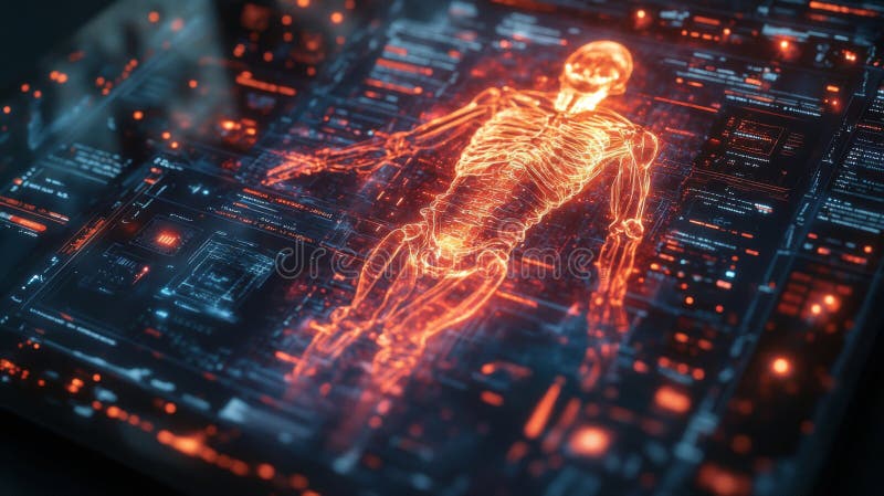 Glowing Human Body Scan on Digital Interface Stock Illustration ...