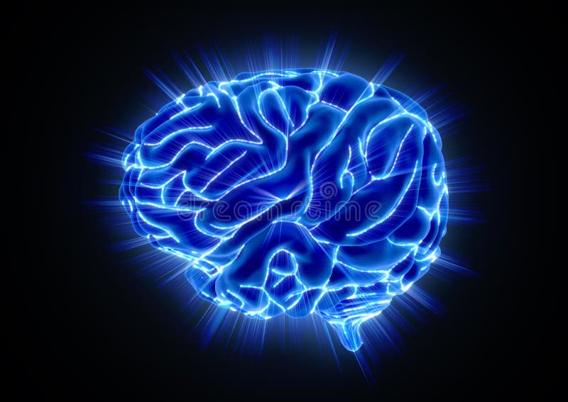 Glowing Brain In Human Body Stock Illustration - Illustration of body ...