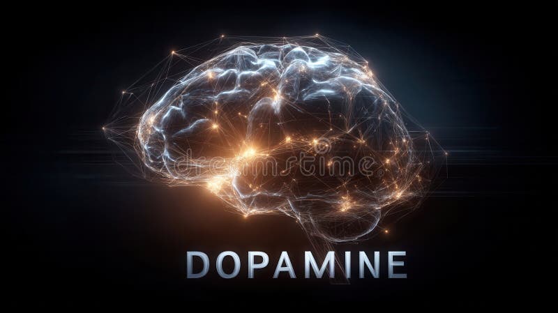 Glowing Human Brain Illustration with Neural Connections and Dopamine ...