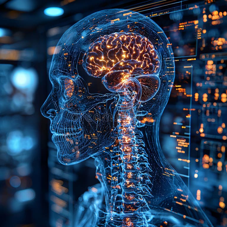 Glowing Human Brain Spine Neural Network AI Concept AI Generated. Stock ...