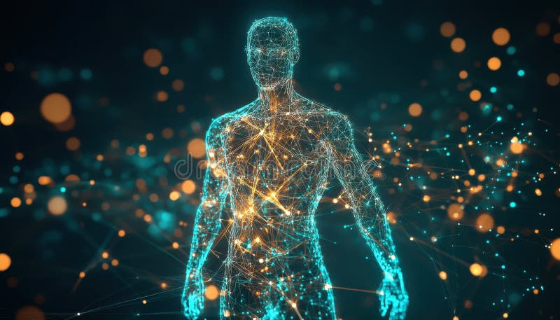 Digital Human Figure with Glowing Lines and Particles for Data ...