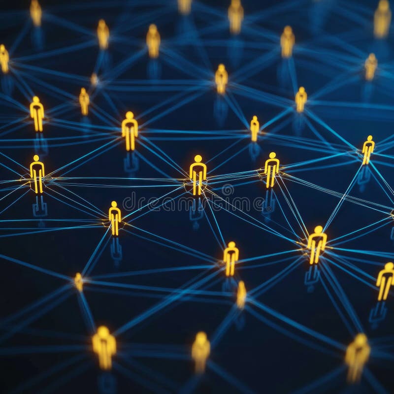 Glowing Human Figures Connected Blue Network Lines Digital Interface ...