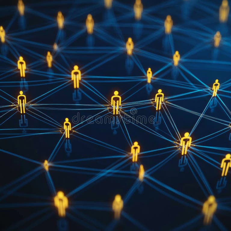 Glowing Human Figures Connected by Blue Network Lines in Digital ...
