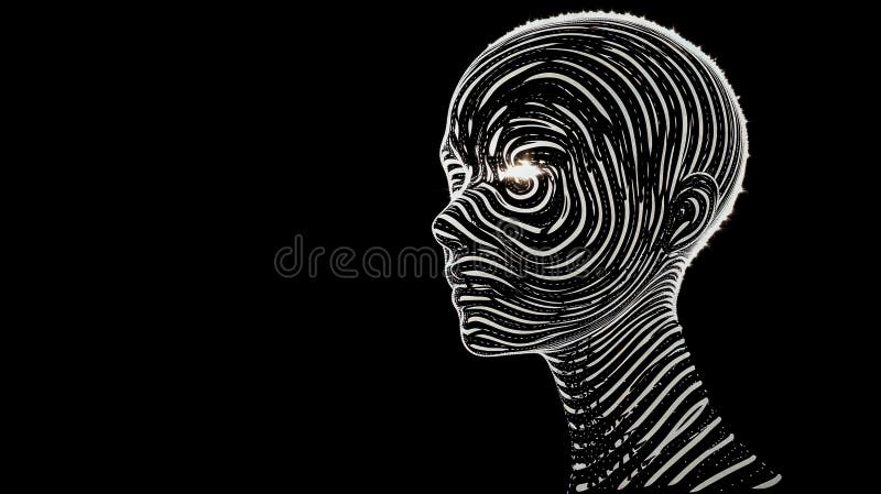 Glowing Human Head Line Art Illustration on Black Background Stock ...