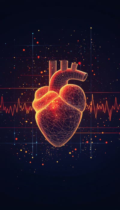 Glowing Human Heart with Dynamic ECG Waveform on Dark Background ...