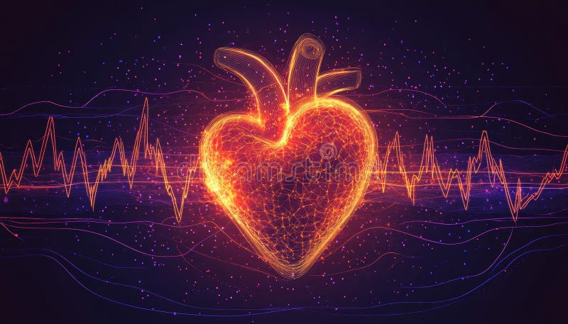 Glowing Human Heart with Dynamic ECG Waveform a Vector Illustration on ...