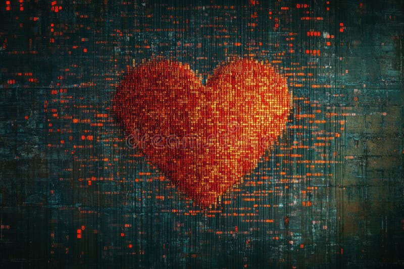 A Glowing Human Heart is Encircled by Intricate Digital Code Patterns ...
