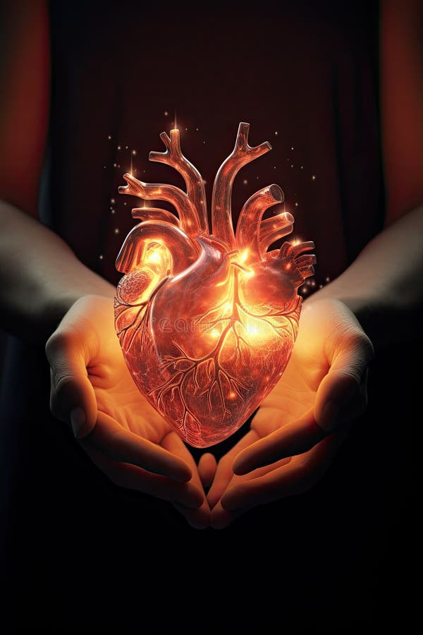 Glowing Human Heart in Hands Stock Illustration - Illustration of ...