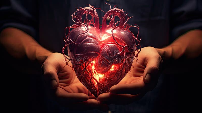 Glowing Human Heart in Hands Stock Photo - Image of flame, dating ...