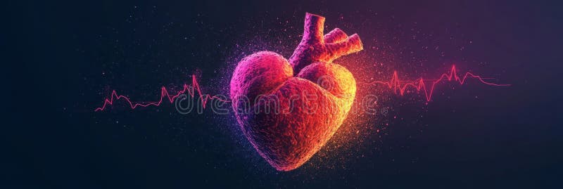 Glowing Human Heart. Vector Illustration with Dynamic ECG Waveform on ...