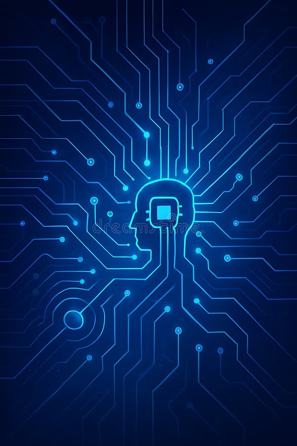 Glowing Human Silhouette with a Microchip Inside the Head, Connected To ...