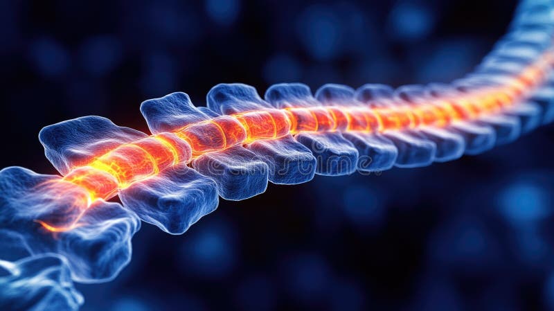 Glowing Human Spine Anatomy Visualization with Lumbar Focus on Blue ...