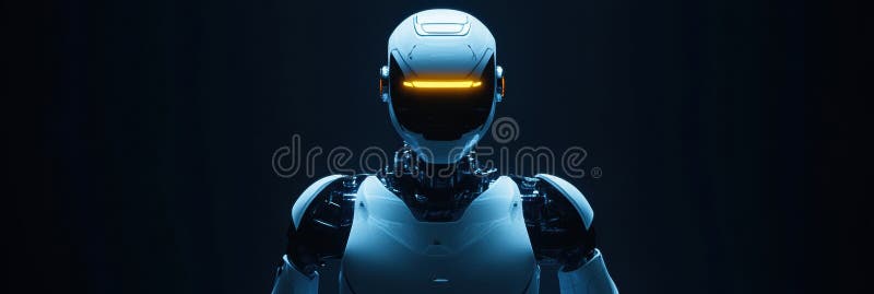 Glowing Humanoid Robot Stands at the Center with Bright Lights in a ...