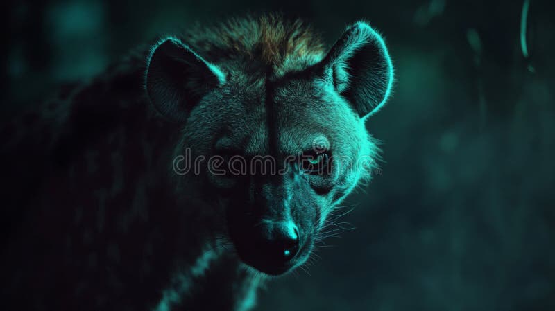 Glowing Hyena Portrait in Dark Forest at Night Stock Illustration ...