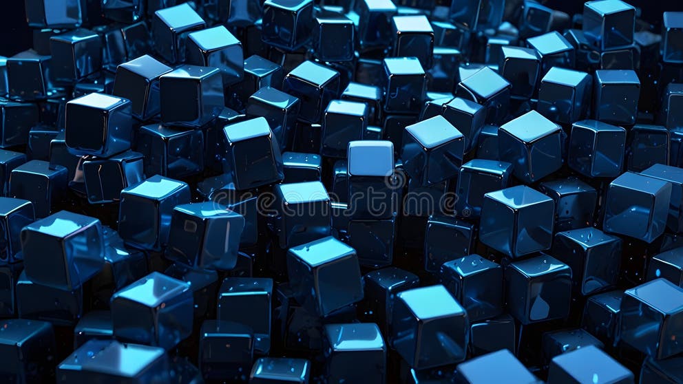 Glowing Ice-Blue and Navy Cubes on Cobalt Blue Background Stock ...
