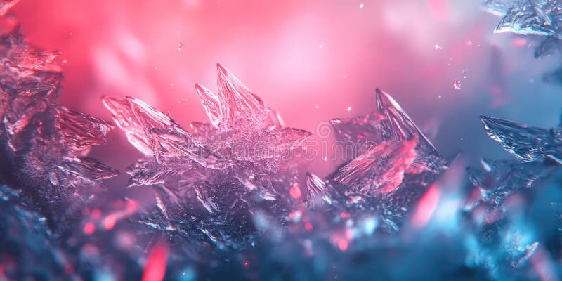 Glowing Ice Crystals Forming Unique Patterns on a Window Creating a ...