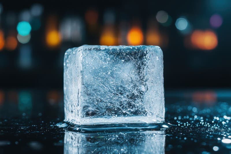 Glowing Ice Cube on Dark Background Stock Illustration - Illustration ...