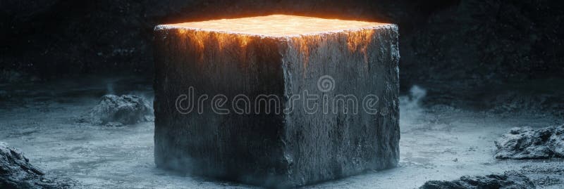 Glowing Ice Cube in Dark Winter Landscape Stock Illustration ...