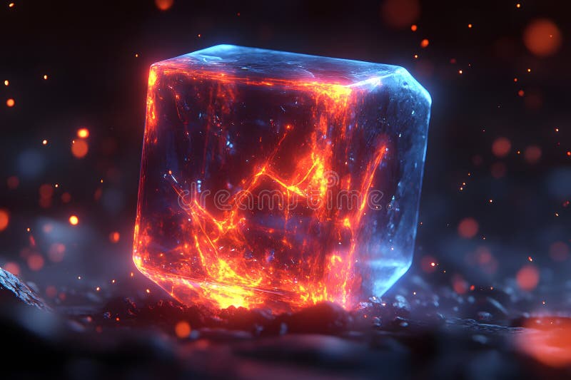 Fiery Ice Cube Concept - Surreal Elemental Design for Fantasy Art and ...