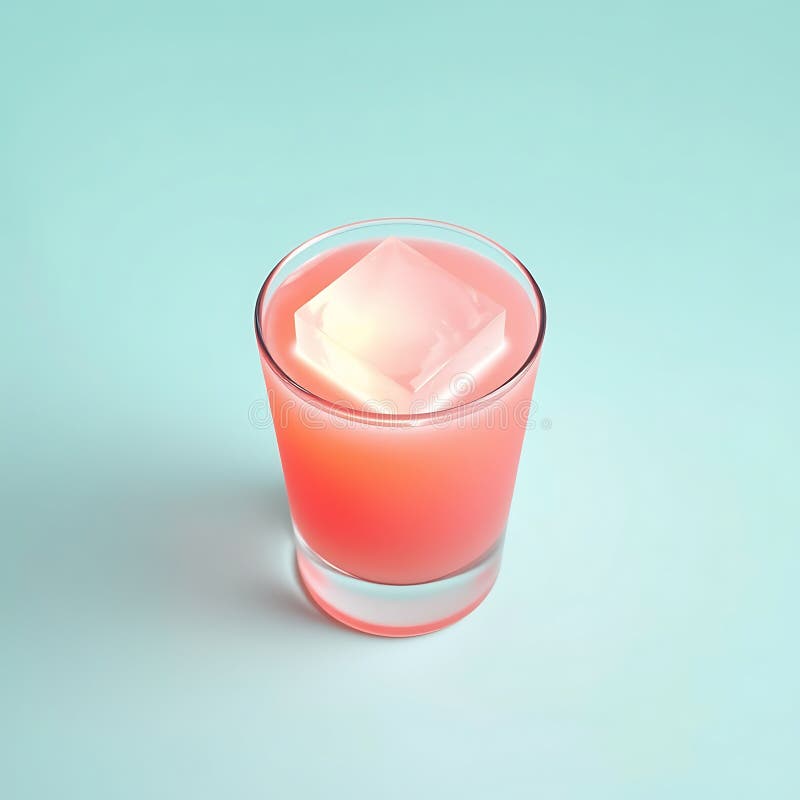 A Glowing Ice Cube Floating in a Pastel Pink Cocktail on a Pastel Teal ...