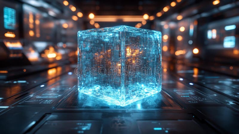 Glowing Ice Cube in a High-tech Environment - Generative Ai Stock ...